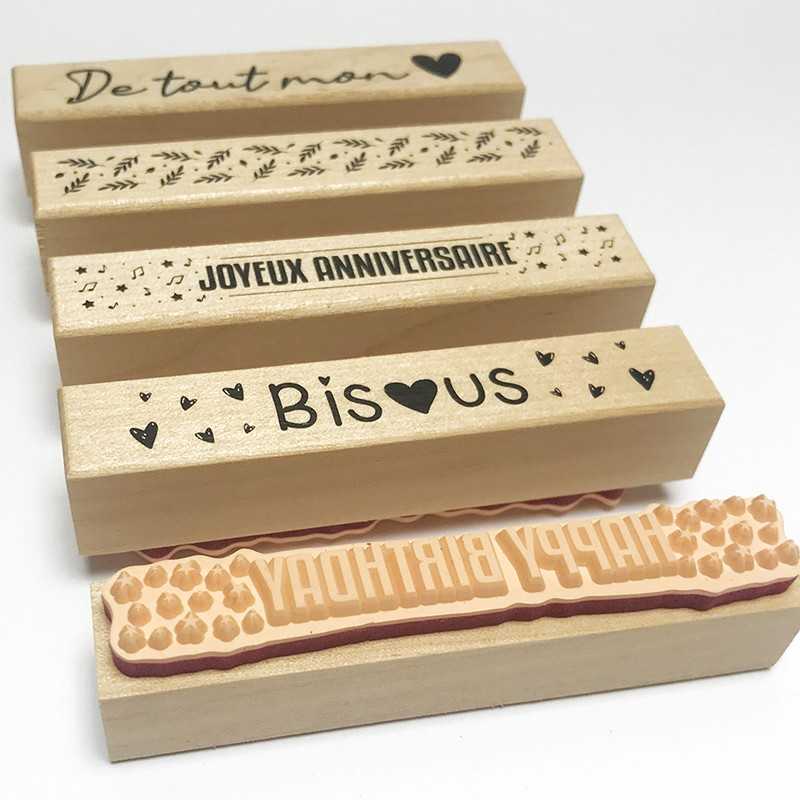 Tampon bois rectangle message de tout mon coeur | Décorez-moi