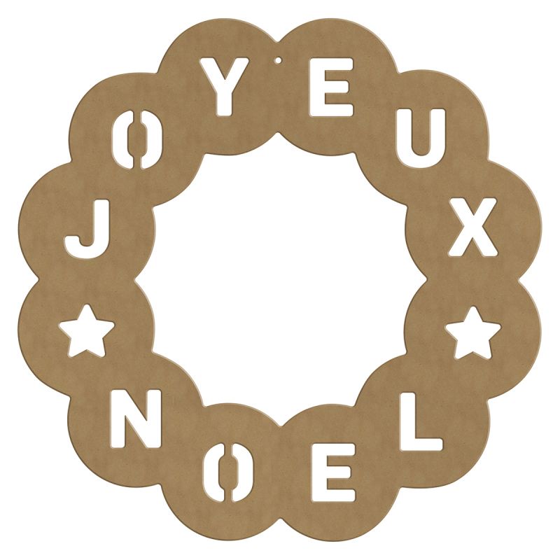 Couronne rond Joyeux Noël en bois à décorer - 37x37cm | Décorez-moi